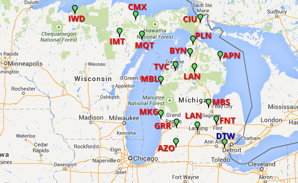 Major Airports In Michigan Map - United States Map Major Airports In Michigan Map - United States Map